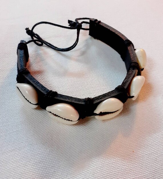 Mens Handmade Leather and Cowrie Shell Bracelet - Etsy