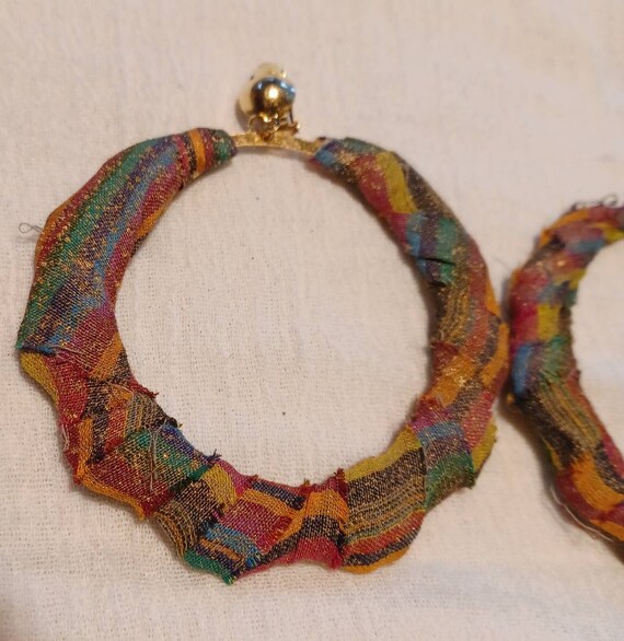 Handmade Clip On Extra Large Fabric Bamboo Hoop Earri… - Gem