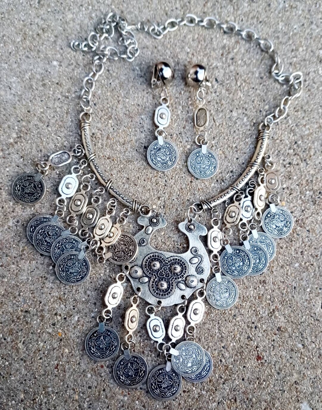Boho Coin Bib Necklace and Matching Earrings - Etsy