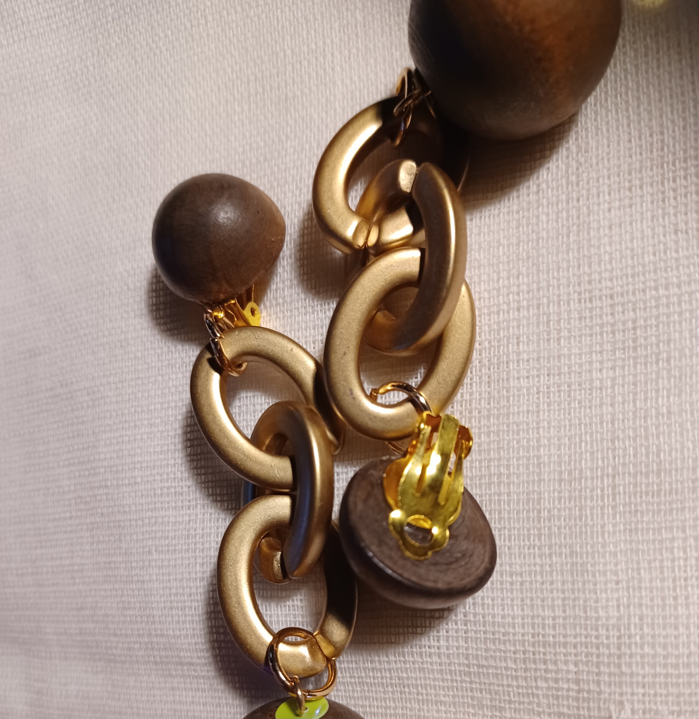 Handmade Acrylic Chain and Wood Clip on Earrings - Etsy