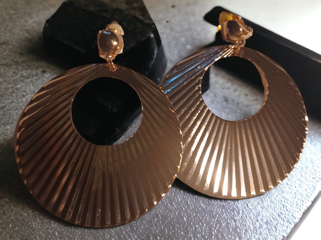 Large Hammered Metal Hoop Clip on Earrings Gold - Etsy