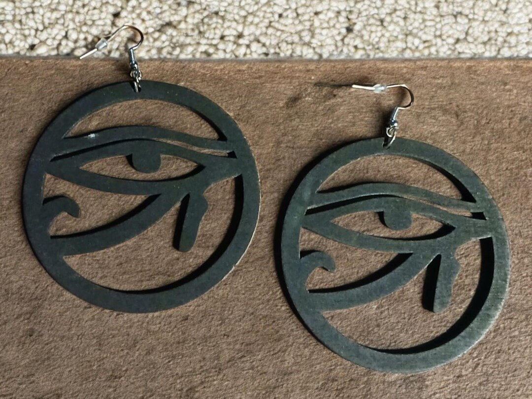 Egyptian Eye of Horus Wooden Earrings Medium Size Black - Etsy