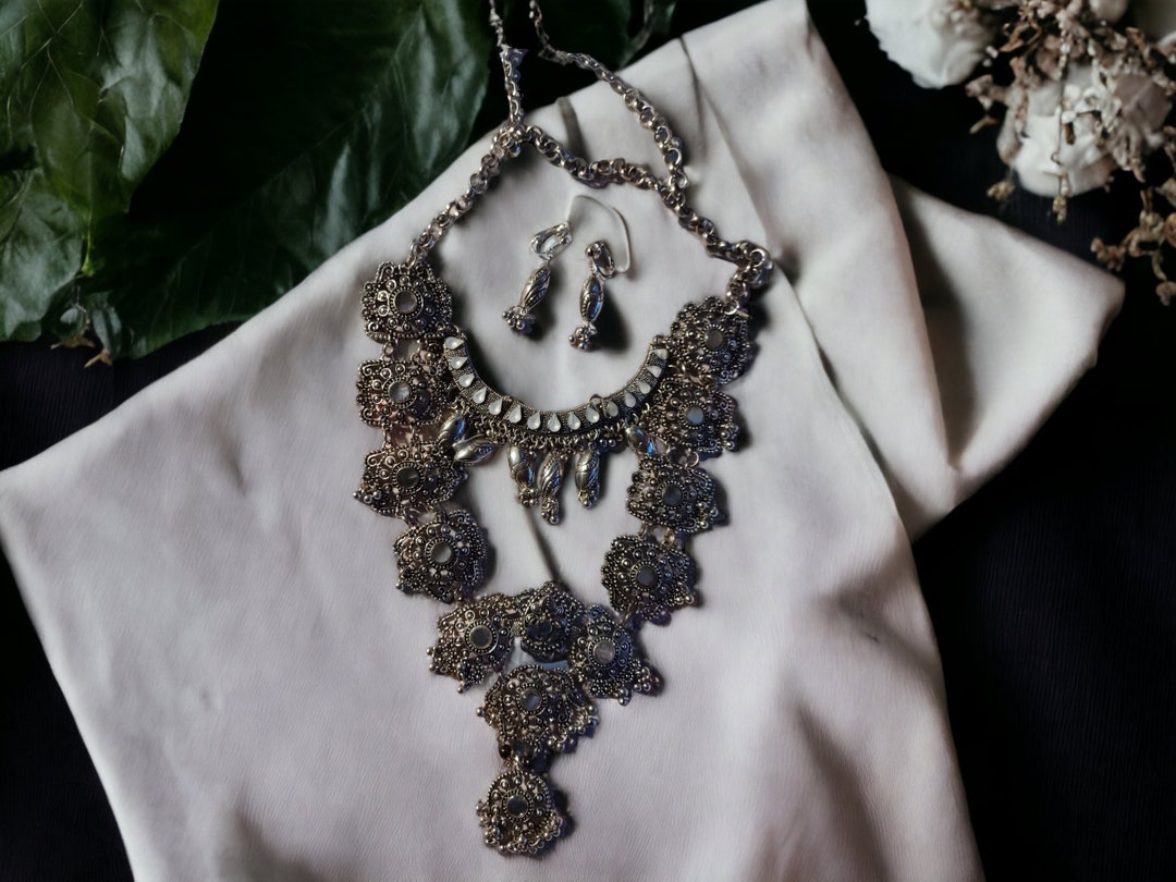 Avant Garde Rustic Collar Bib Necklace and Clip on Earrings - Etsy