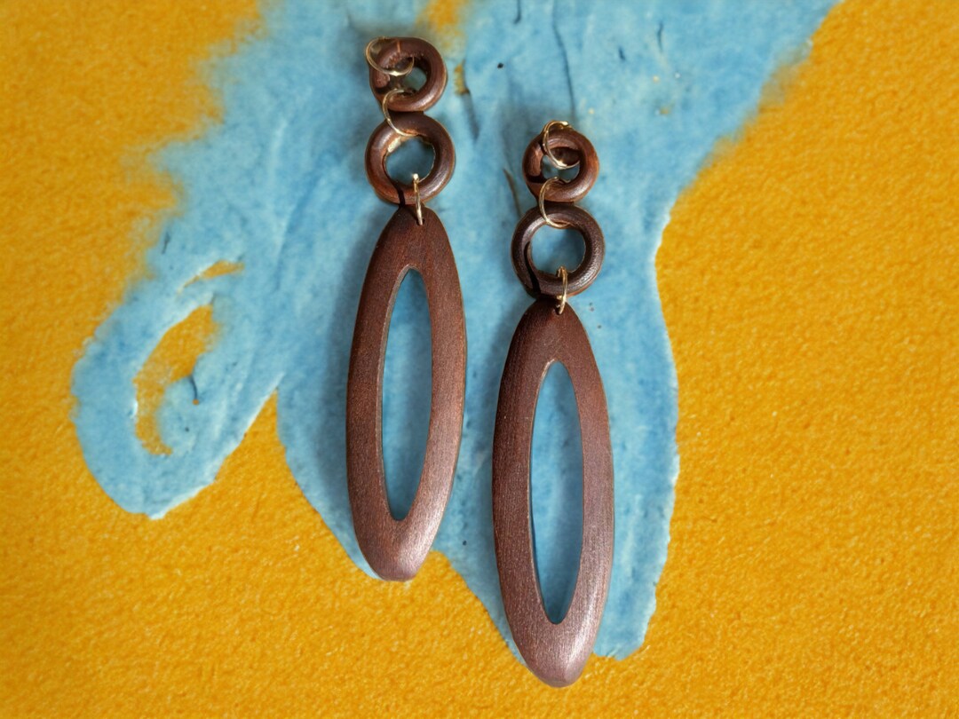 Handmade Natural Wood Geometric Hoop Earrings Minimalist pierced Ears ...