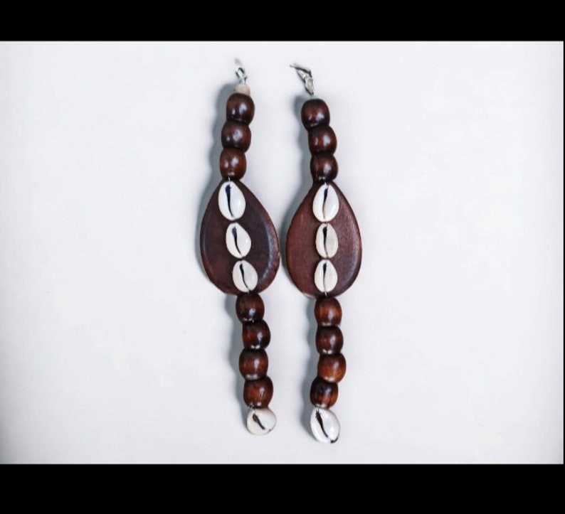 Extra Large Handmade Cowrie Shell and Wood Earrings 9 Inch - Etsy