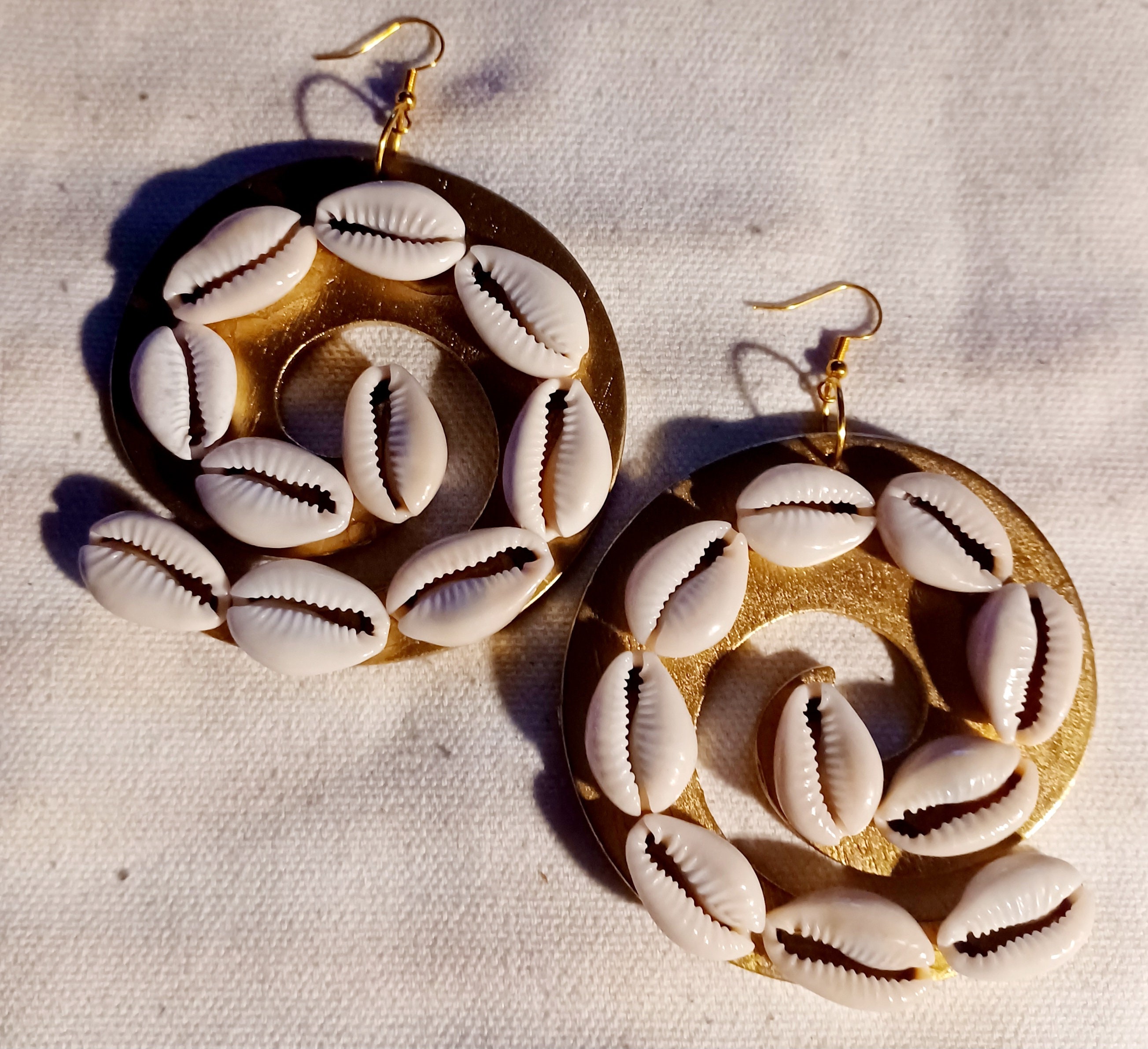Handmade Large Abstract Wood and Cowrie Shell Earrings Pierced Ears - Etsy