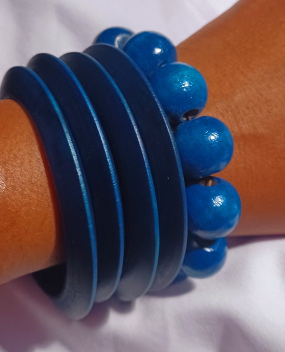 Vintage wooden bangle teal - Gem