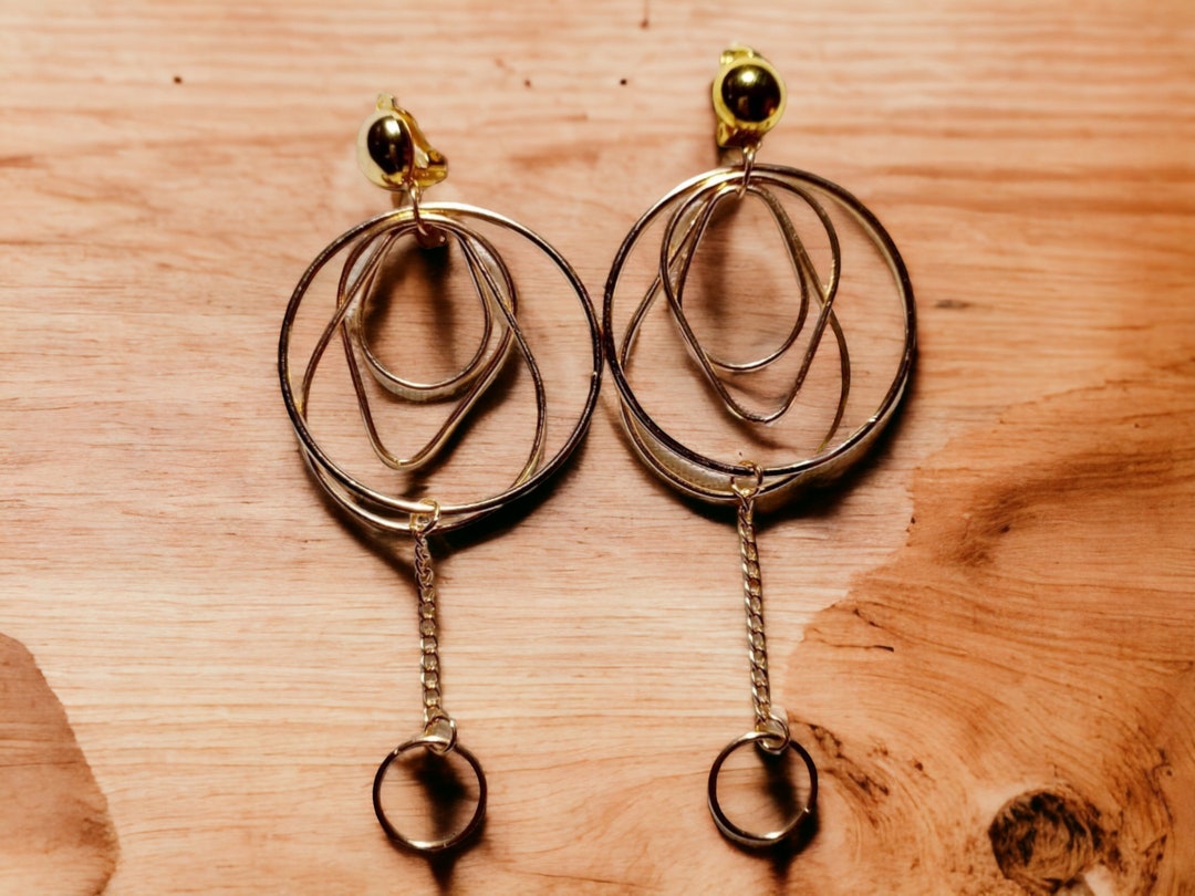 Abstract Gold Metal Multi Hoop Clip on Earrings - Etsy