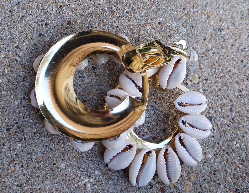 Handmade Cowrie Shell Hoop Clip on Earrings - Etsy