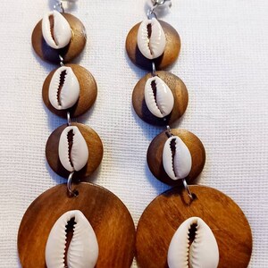 Handmade Wood and Cowrie Shell Clip on Earrings - Etsy