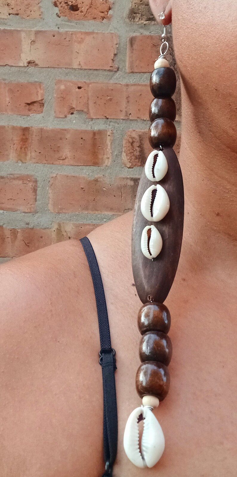 Handmade Cowrie Shell and Wood Earrings 8 Inch - Etsy