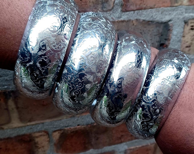 Vintage Chunky Boho Silver Metal Bangle Set of 4 *for Larger Hands and ...