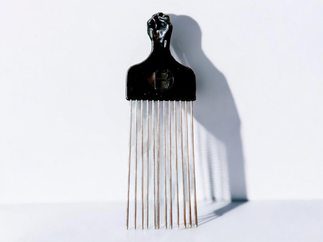 Classic Long Tooth Black Fist Afro Pick - Etsy