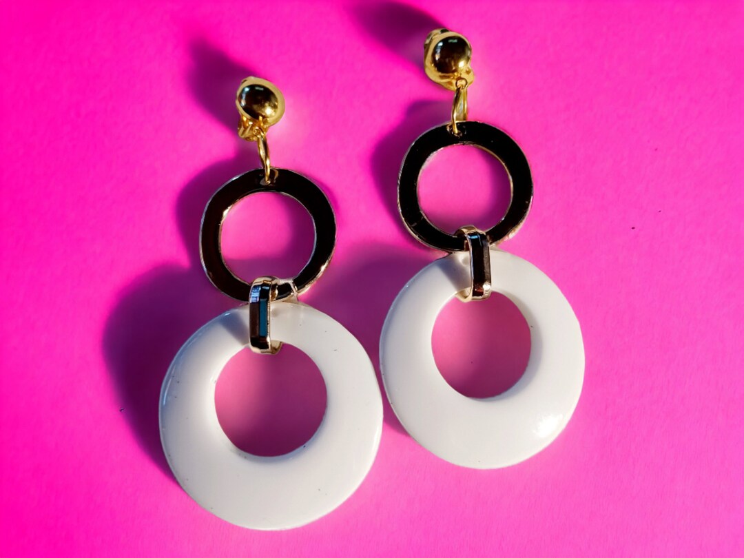 Vintage Handmade Acrylic Hoop Clip on Earrings White - Etsy