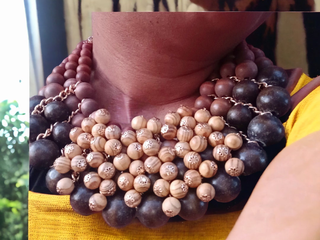 Custom Wood Boho Avant Garde Statement Collar Necklace and Clip on ...