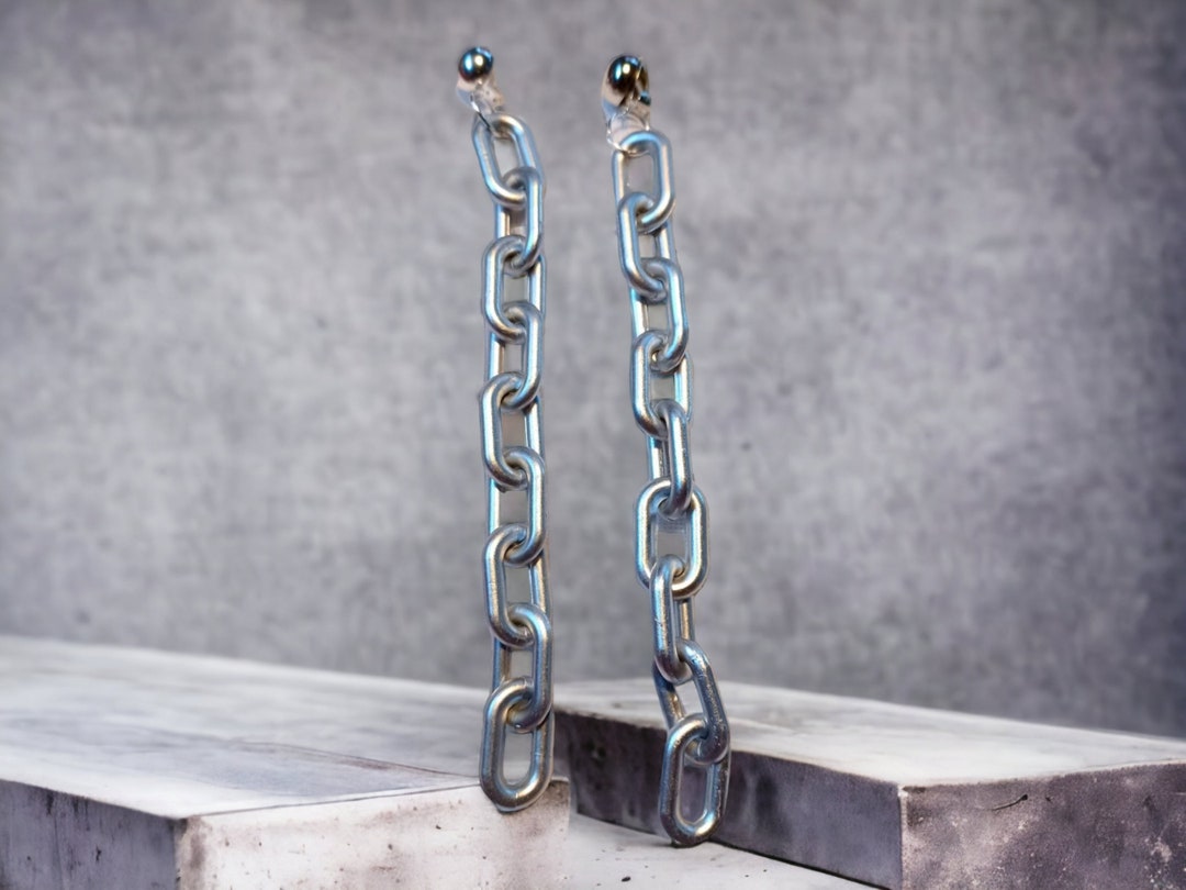 Handmade Chunky Silver Plastic Chain Earrings Clip on 9 In - Etsy