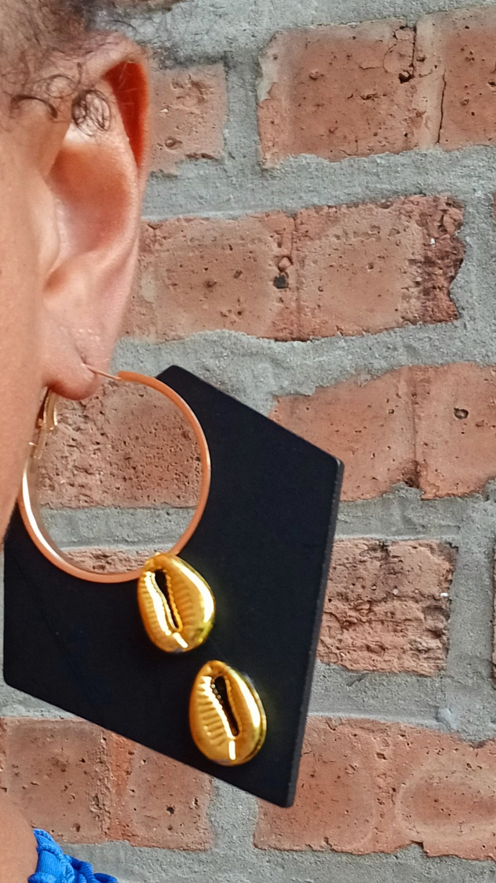 Large Wood and Metal and Cowrie Hoop Earrings Black - Etsy