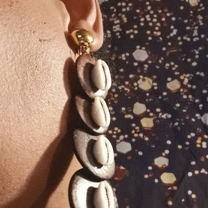 Handmade Wood and Cowrie Shell Clip on Earrings #5210 - Etsy