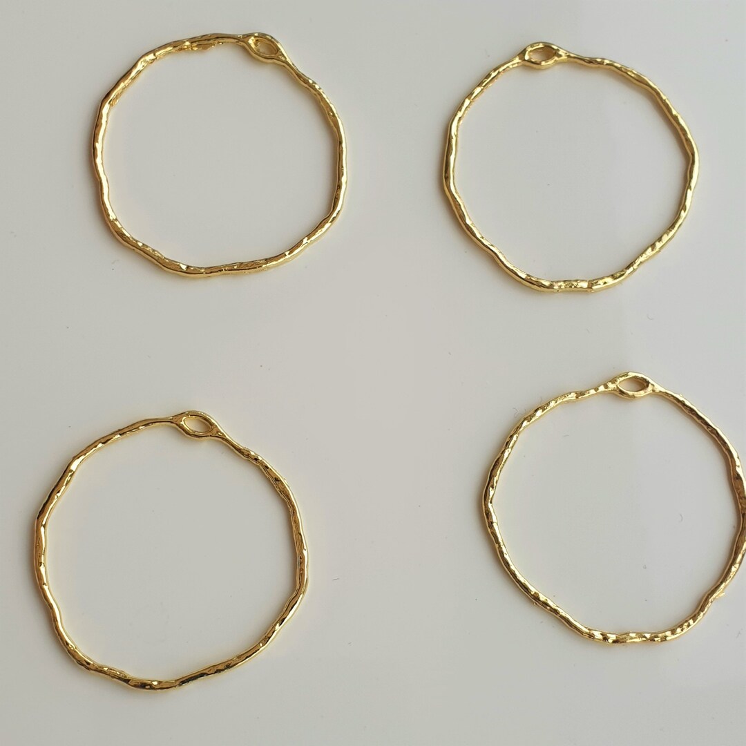4x Gold Plated Hammered Round Connectors, Earring Connectors, 35mm Gold ...