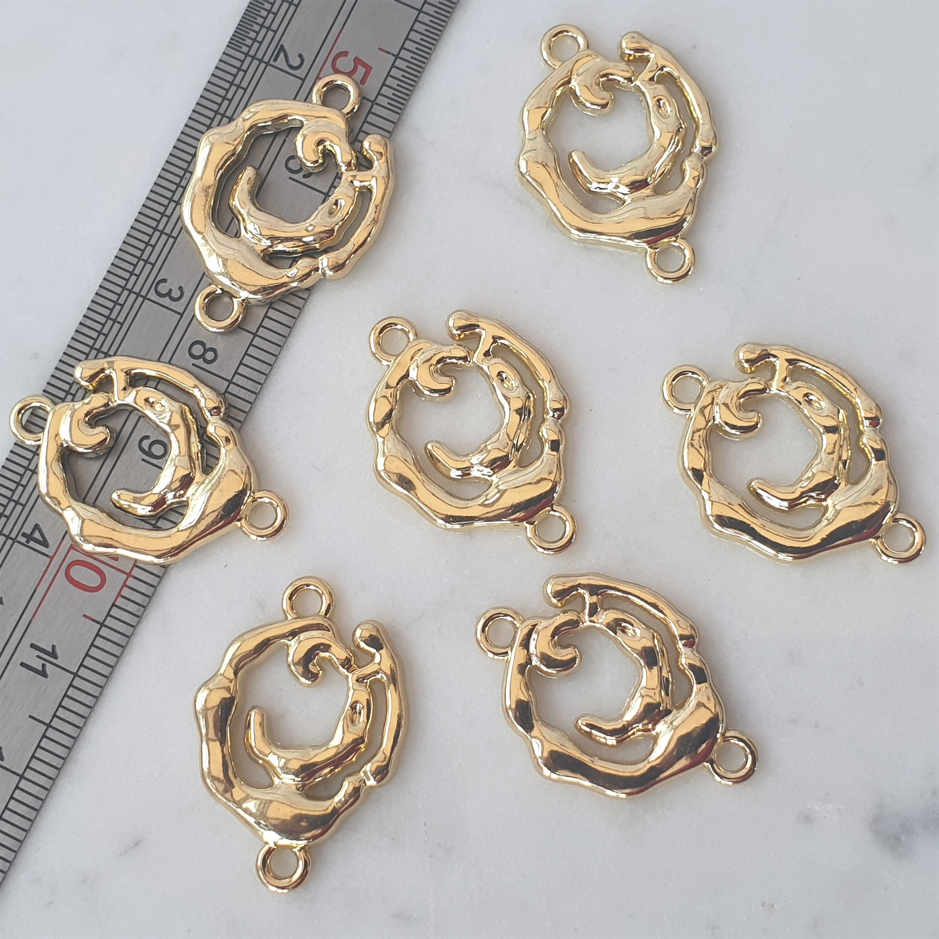 4x Gold Plated Abstract Connectors, Hammered Gold Vortex Joiners, Gold ...