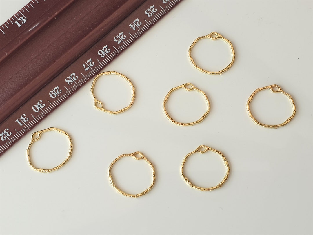 6x Gold Plated Hammered Round Connectors, Earring Connectors, 23mm Gold ...