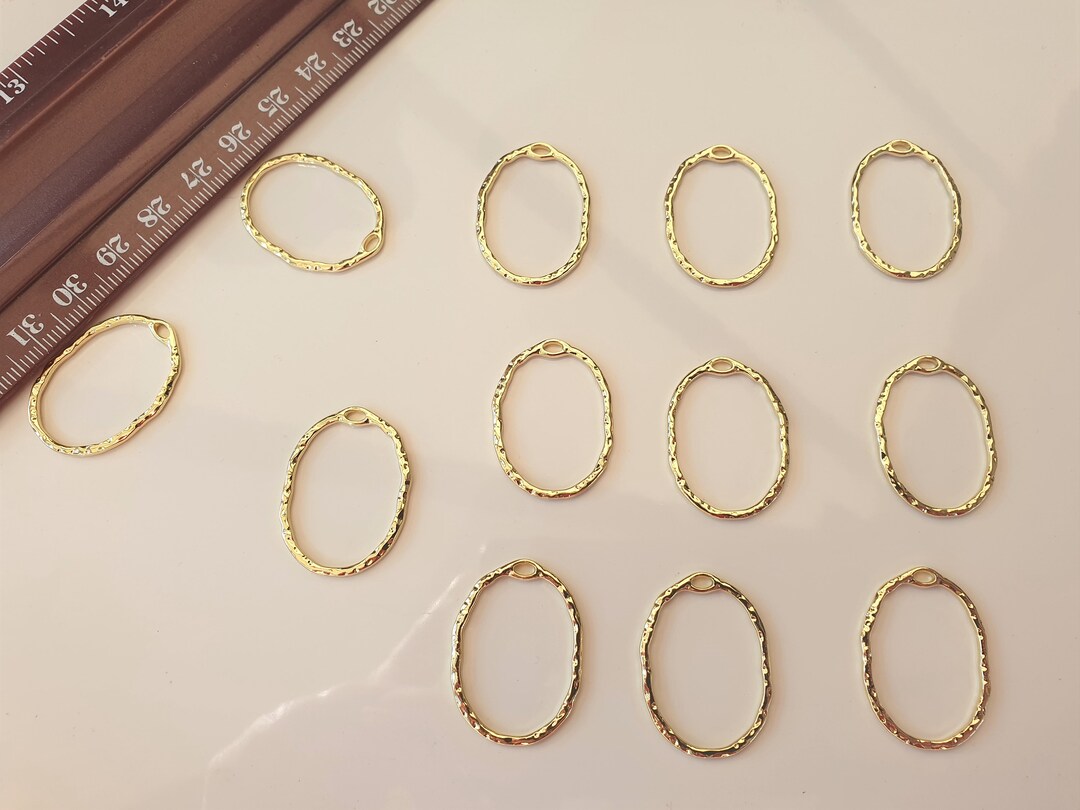 4x Gold Plated Hammered Oval Connectors, Earring Connectors, 29mm Gold ...