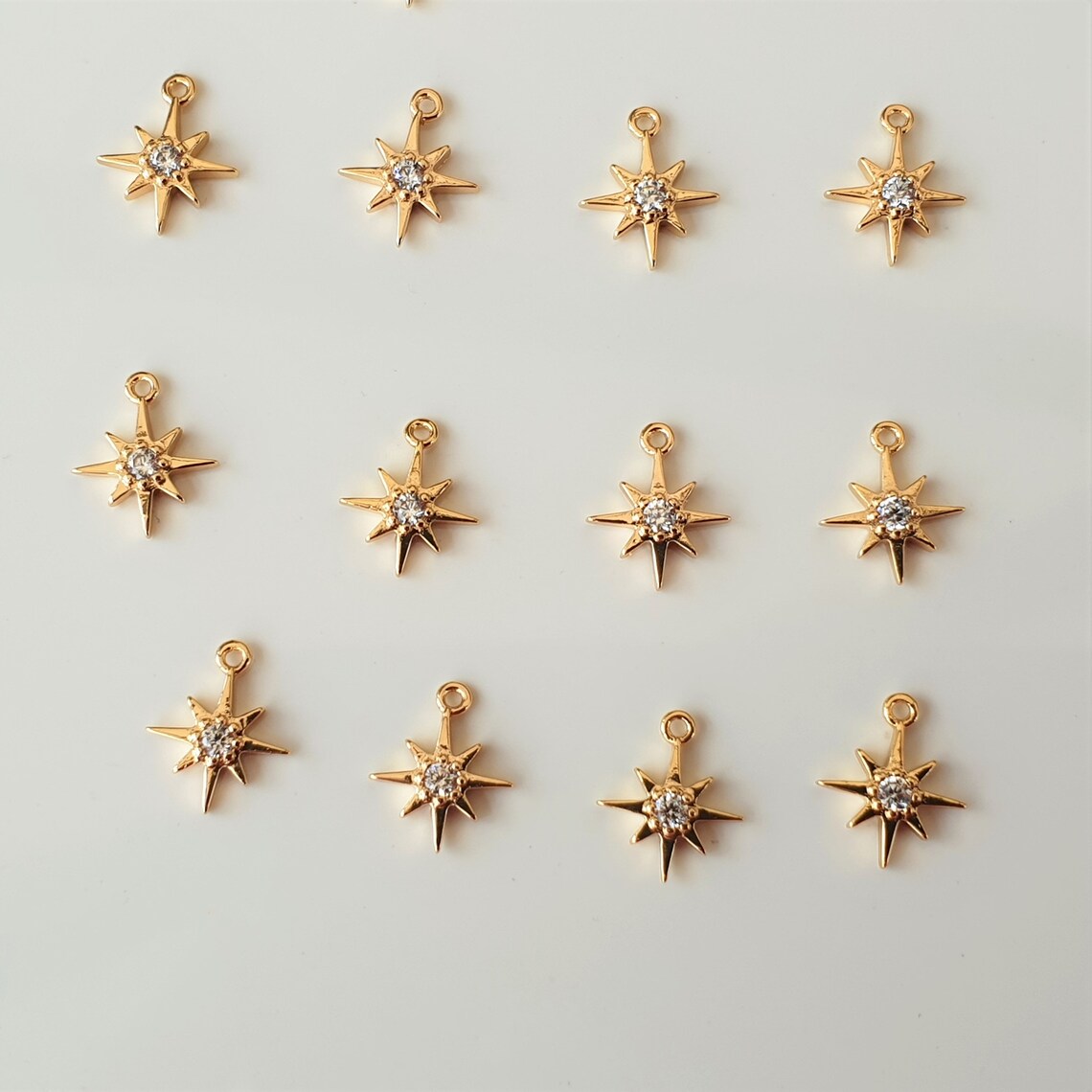 2x Tiny Gold Star Charms With Clear Cubic Zirconia Real Gold | Etsy