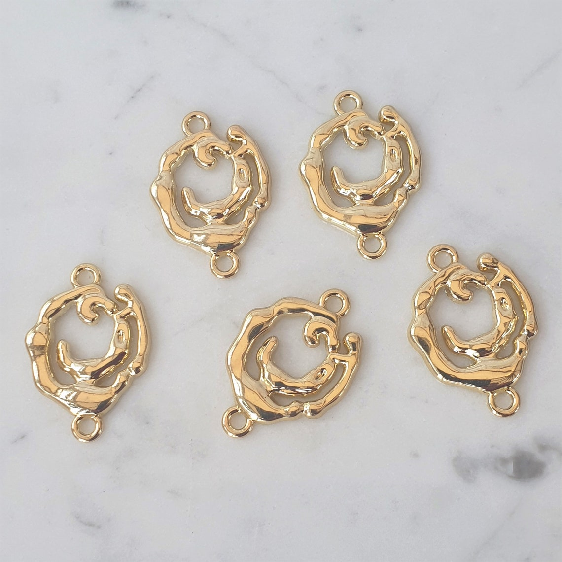 4x Gold Plated Abstract Connectors, Hammered Gold Vortex Joiners, Gold ...
