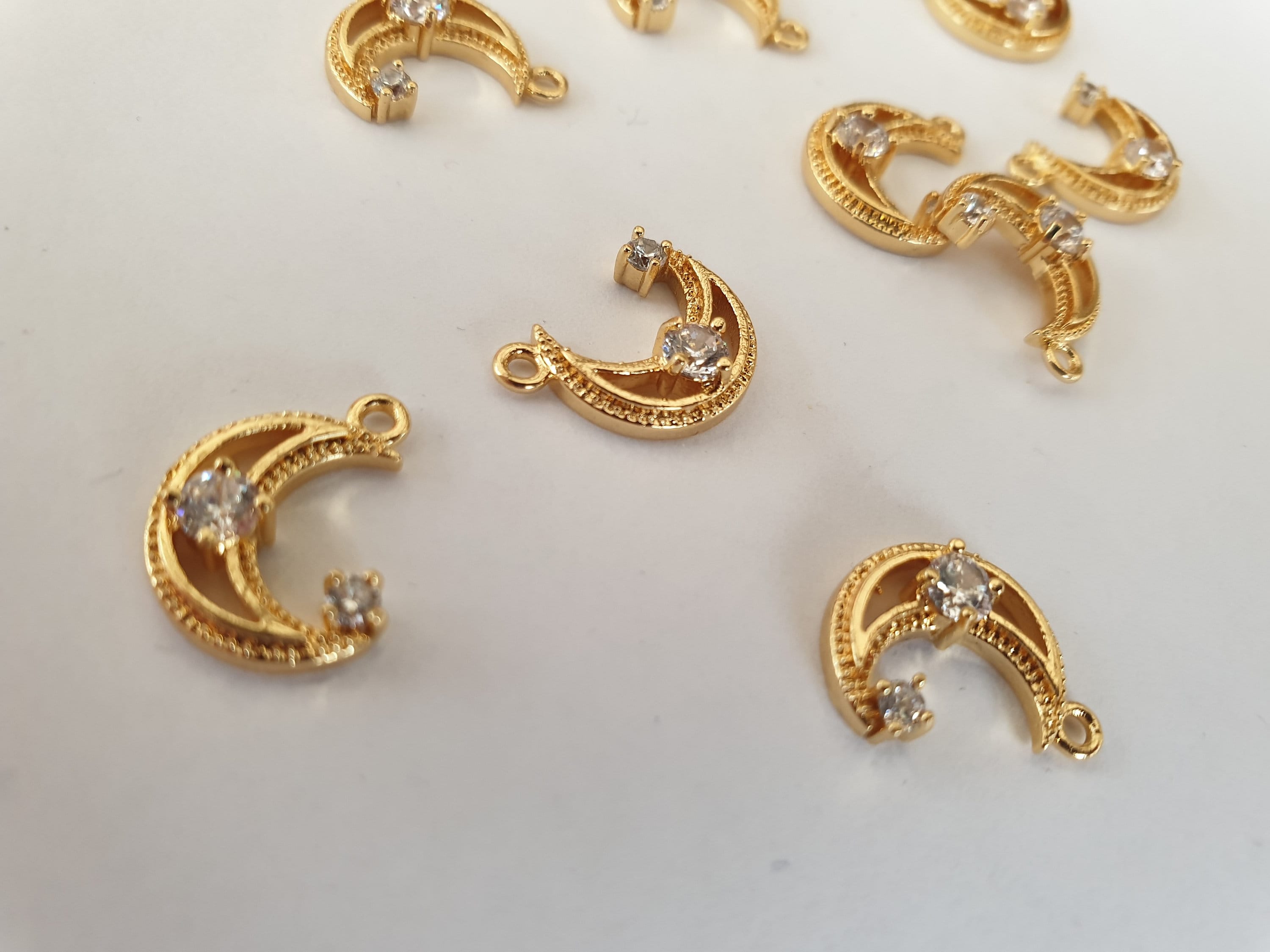 Gold Plated Crescent Moon Charms With Cubic Zirconia Crescent - Etsy