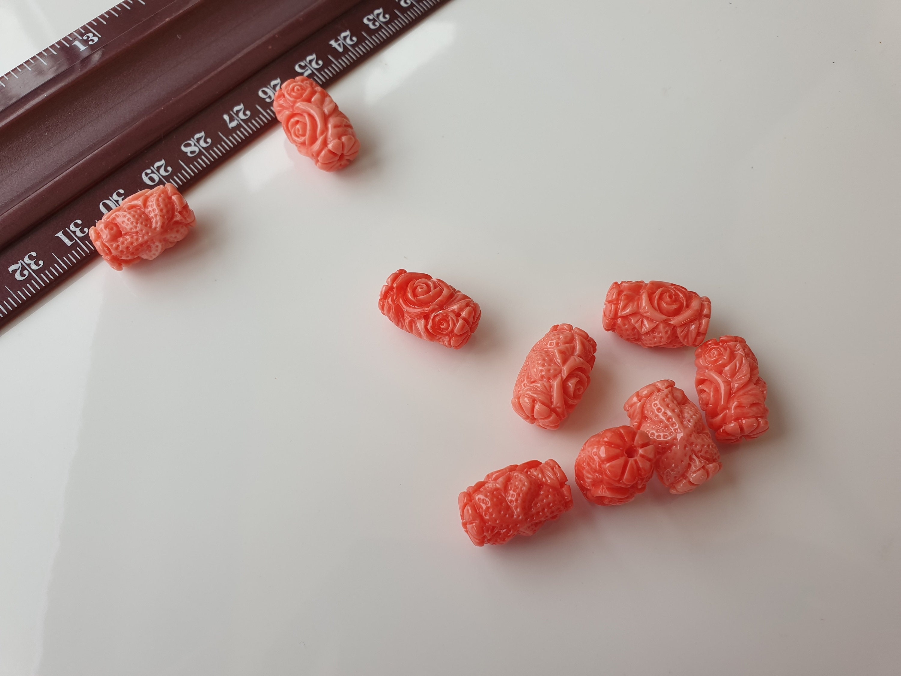 2 X Carved Column Synthetic Coral Beads Light Coral Columns - Etsy