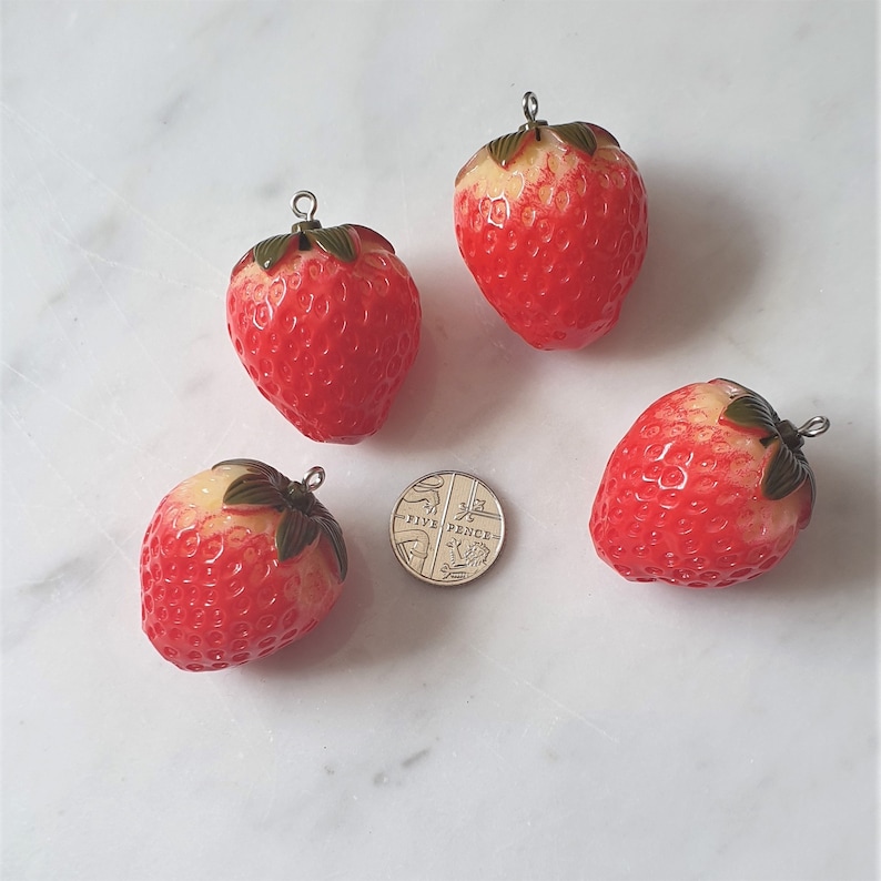 Resin Strawberry Charms, Extra Large 38x24, Small 26x18mm, Earrings ...
