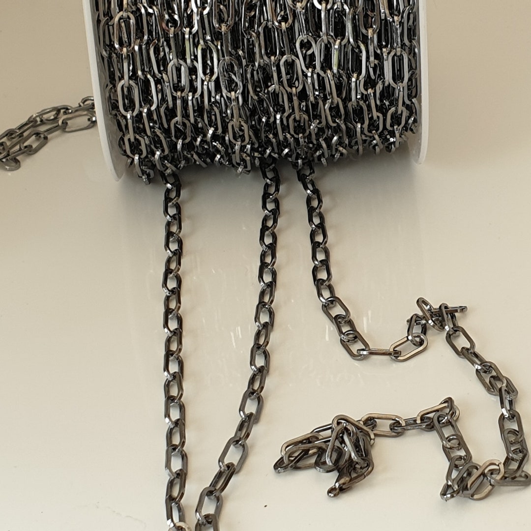 1 Meter Gunmetal Paperclip Chains, Flat Oval, Elongated Cable Chains ...