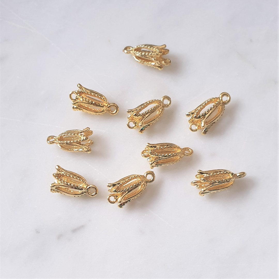 6x Gold Flower End Cap Bails With Loops, Gold Filigree 6 Petals Flower ...