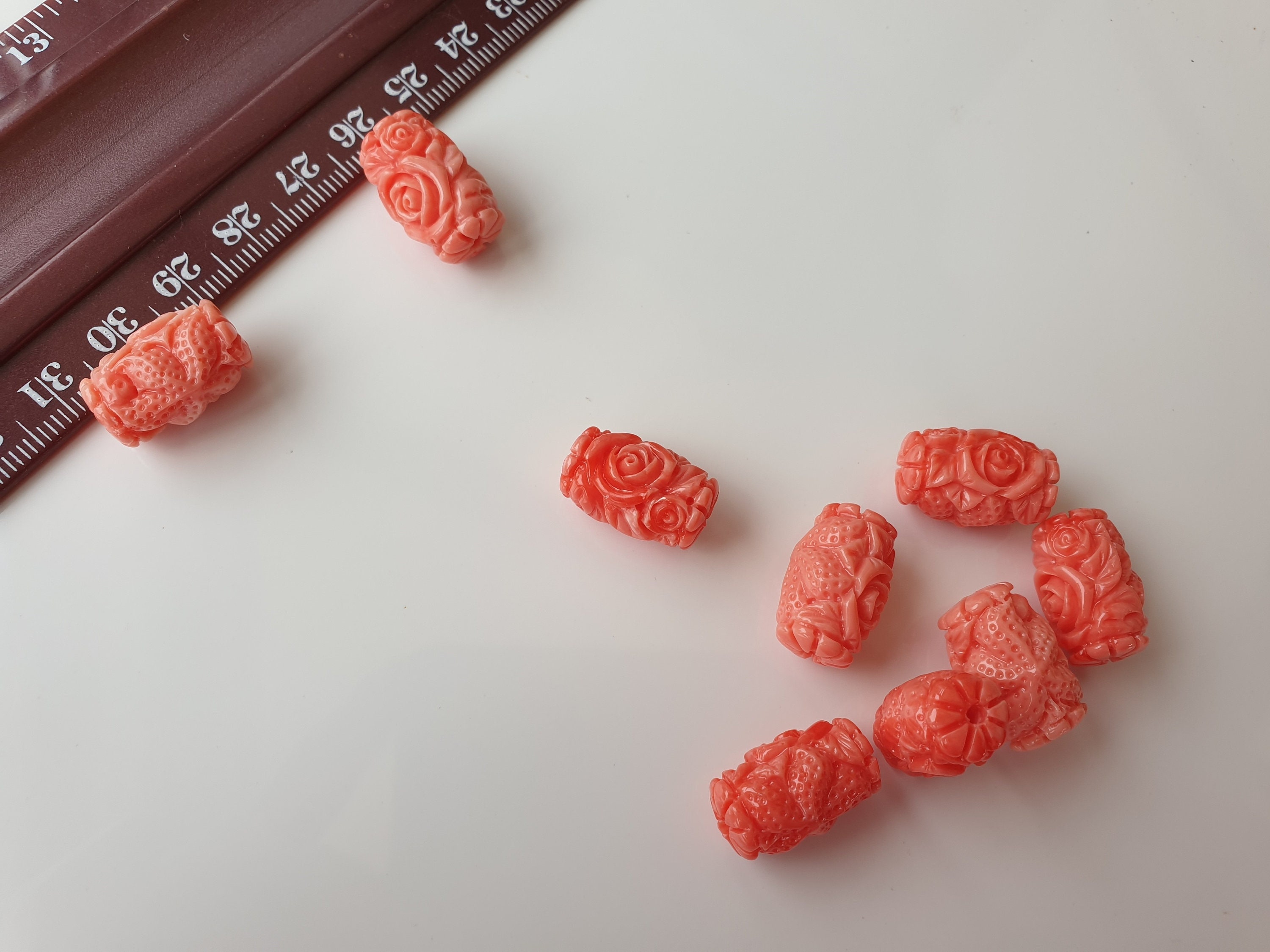 2 X Carved Column Synthetic Coral Beads Light Coral Columns - Etsy