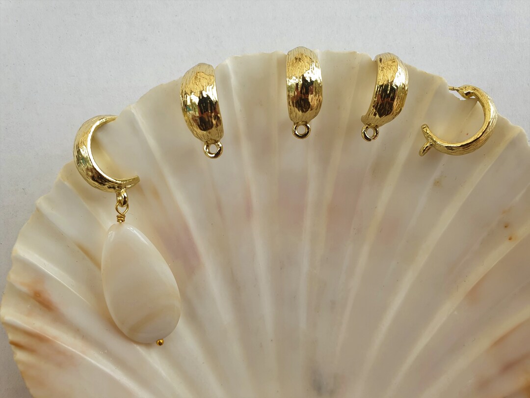 Gold Studs, Half Hoop Studs With Loop, Gold Plated Brass Earring ...