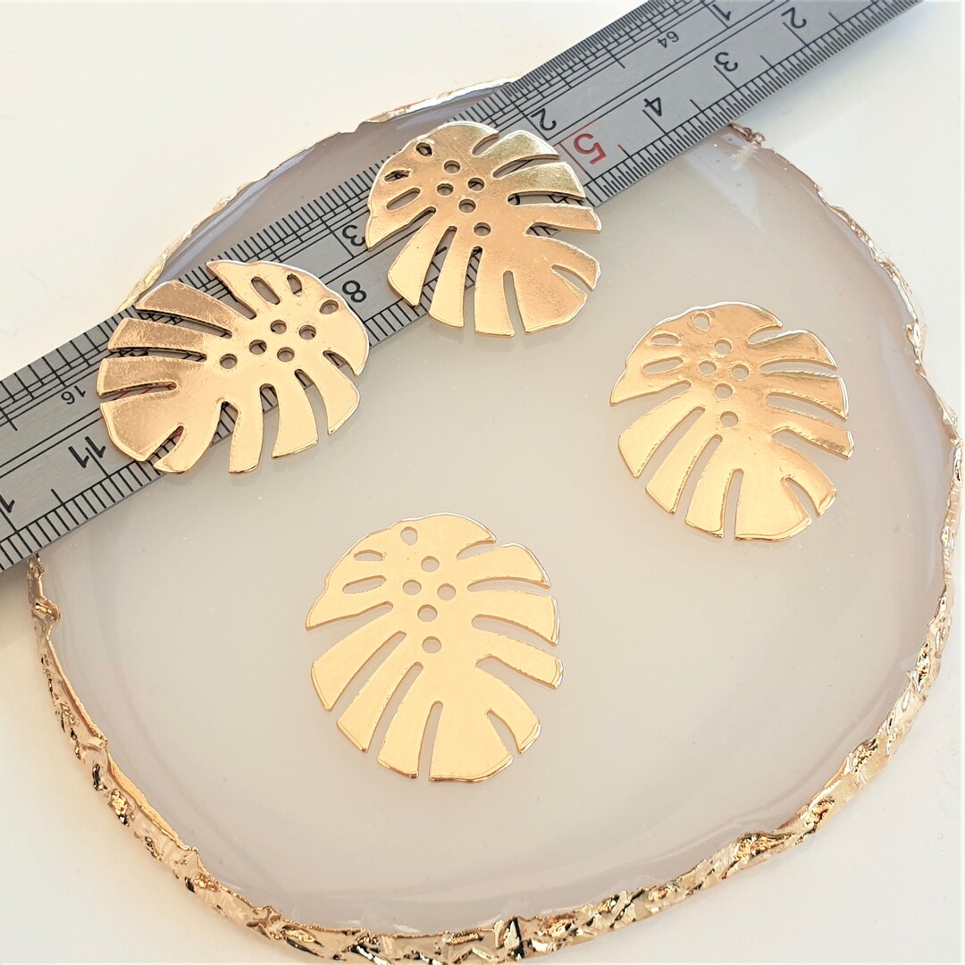 4x Gold Monstera Leaf Charms, Large Monstera Pendants, Gold Monstera ...