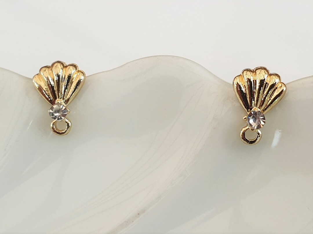 2 Pairs X Gold Plated Tiny Shell Stud Findings, 11mm Brass Shell Studs ...