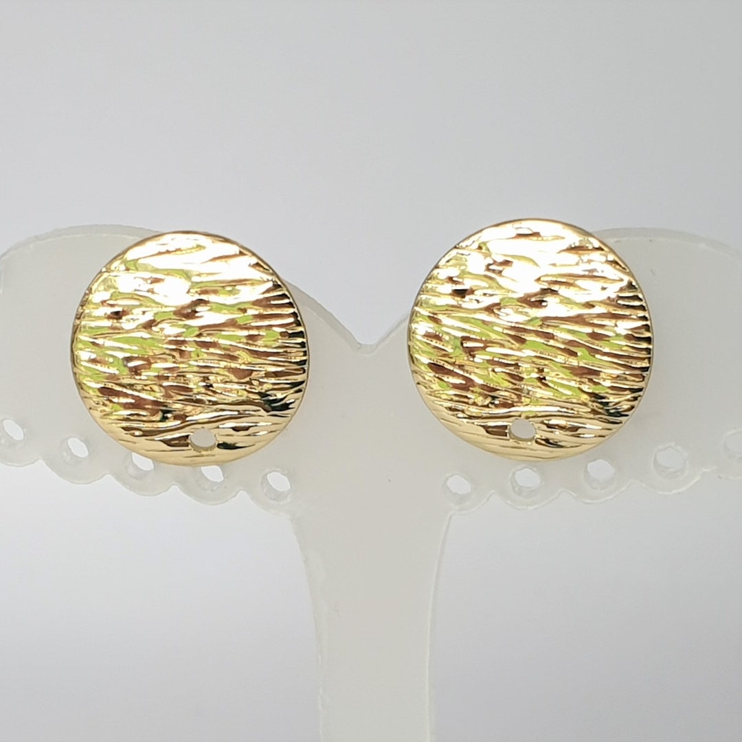 2 Pairs X Gold Textured Studs Round Stud Findings With Loop - Etsy