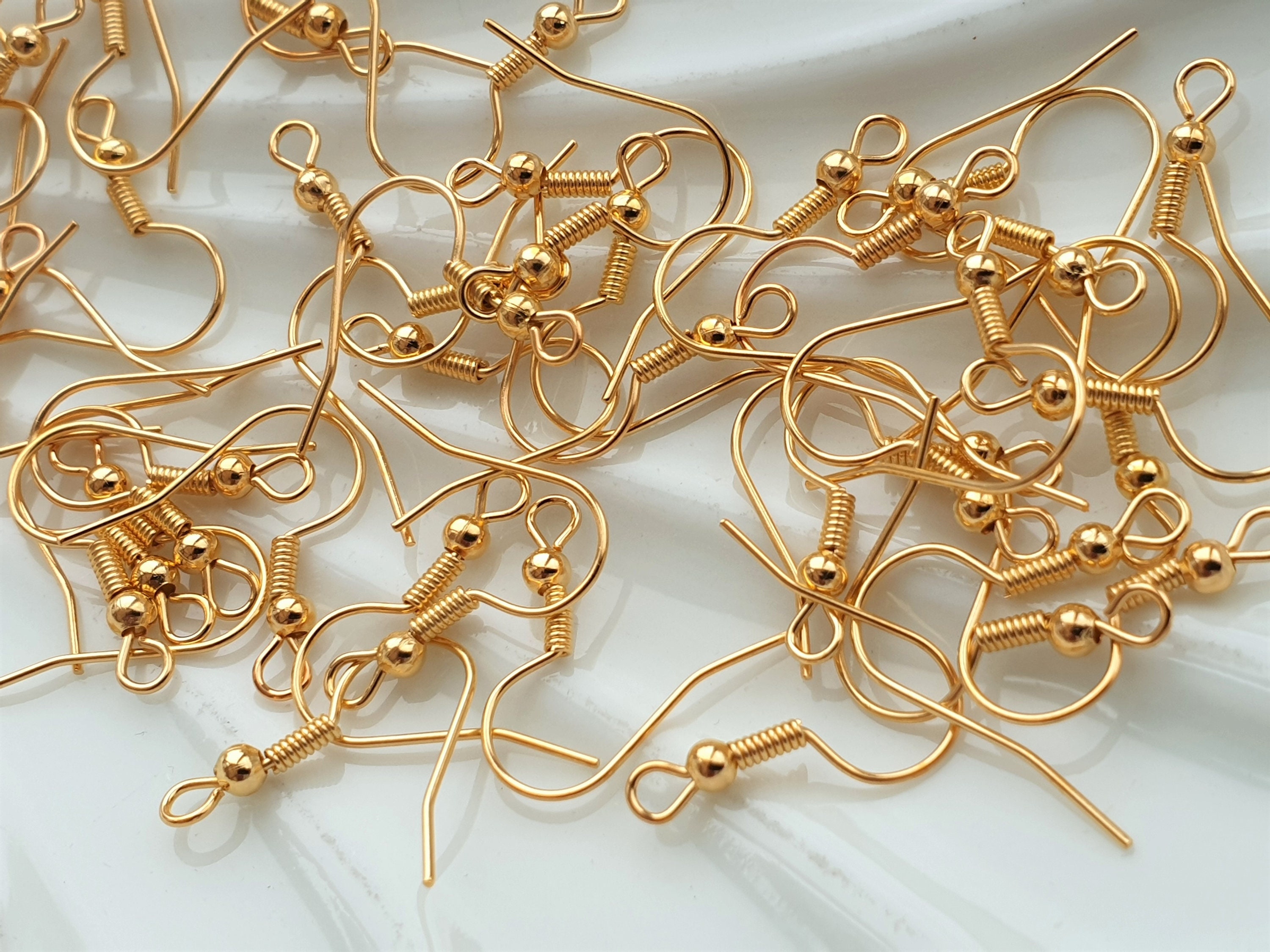10 Pairs Gold Plated Ear Wires With Loop &ball Earring Hooks - Etsy