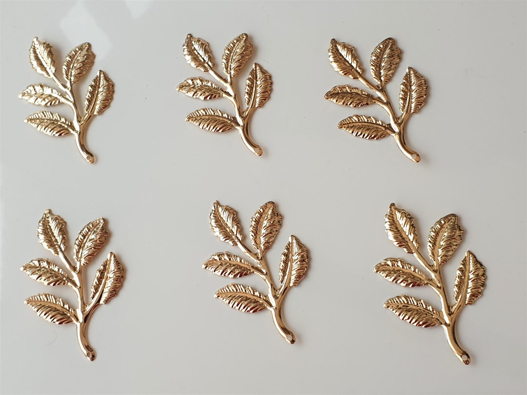 5 X Gold Leaf Branch Filigree Big Pendants, Gold Filigree ...