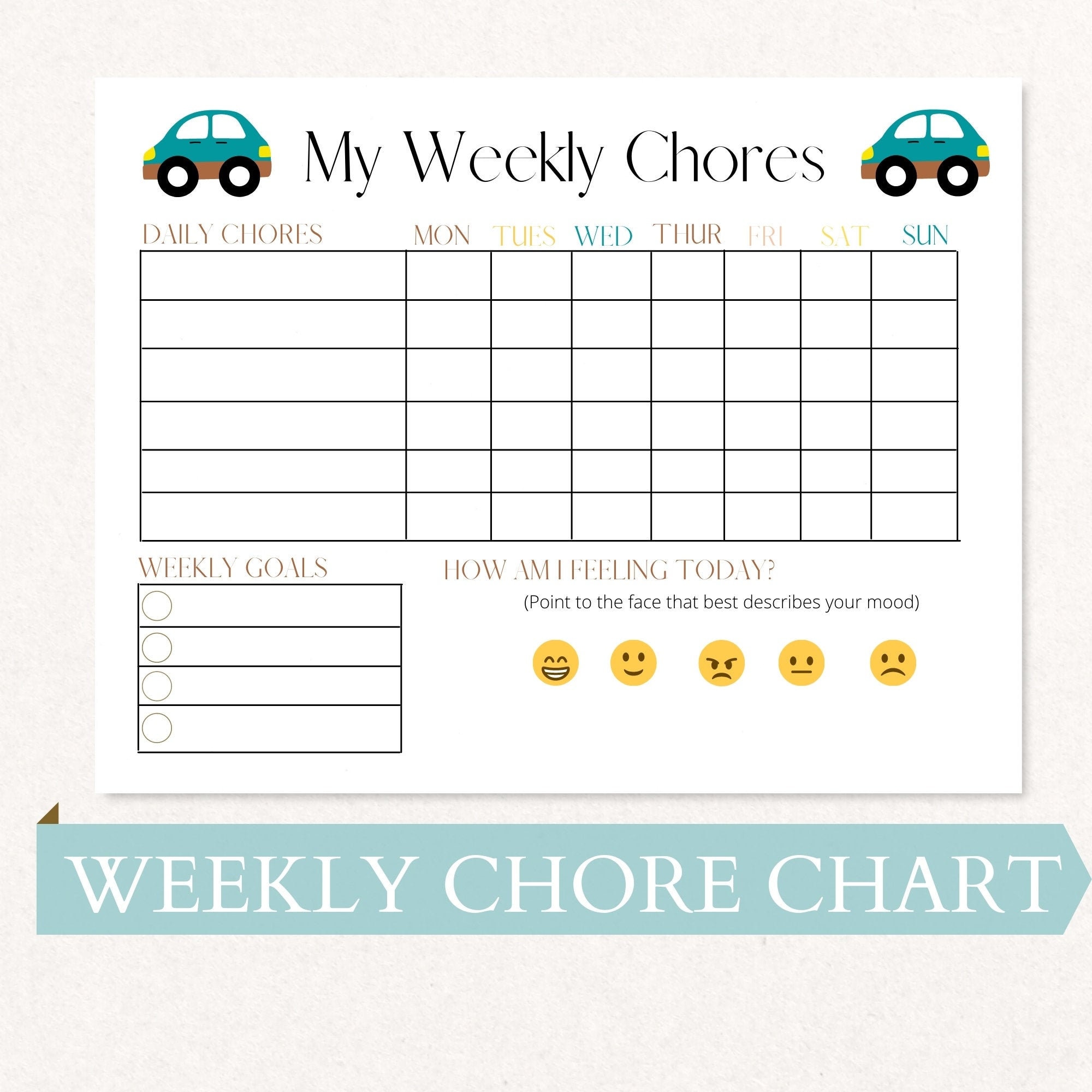 Weekly Child Chore Chart Kids Responsibilty Chart Daily - Etsy