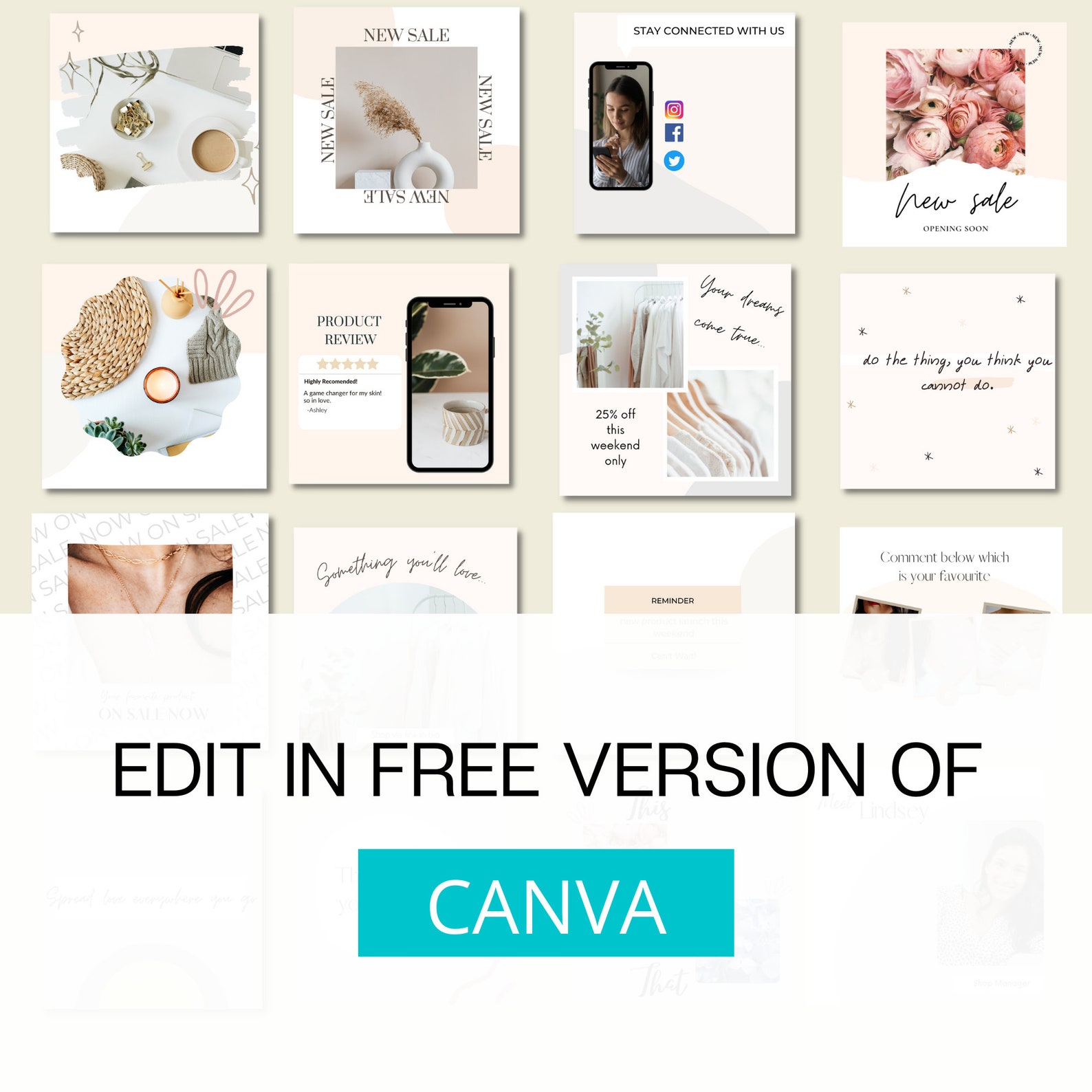 20 Neutral Social Media Templates Small Business Content, Canva ...