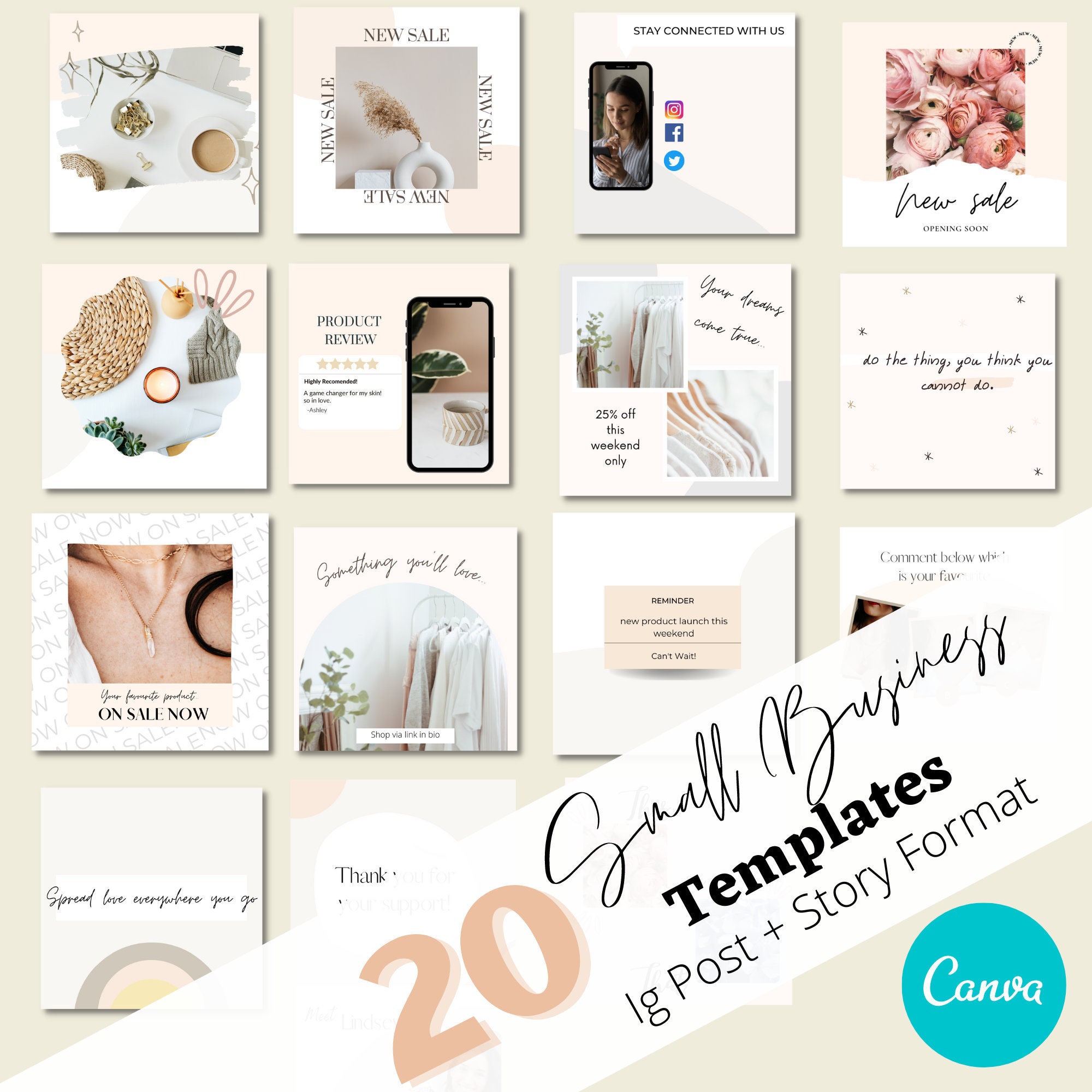 20 Neutral Social Media Templates Small Business Content, Canva ...