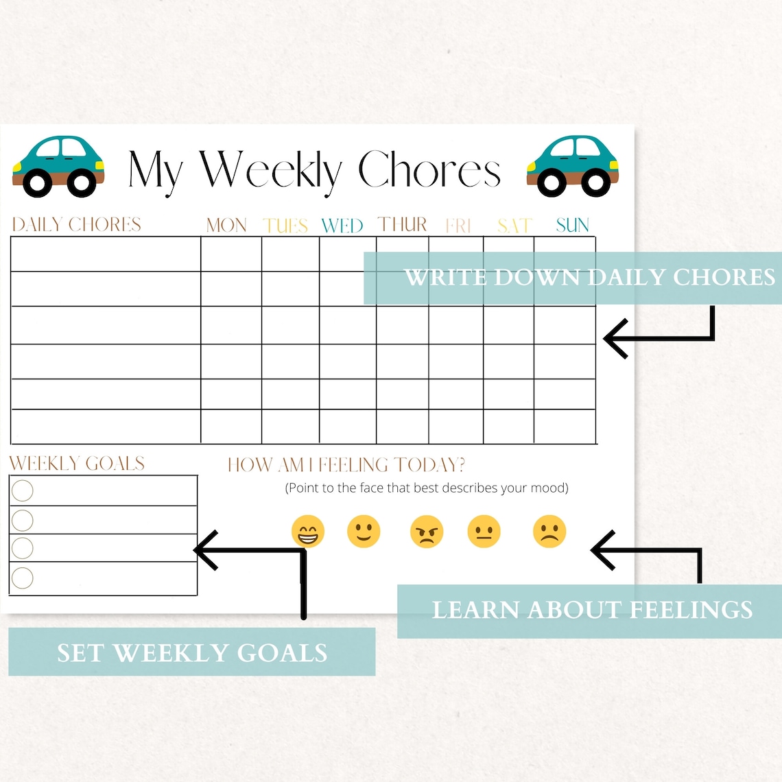Weekly Child Chore Chart Kids Responsibilty Chart Daily | Etsy
