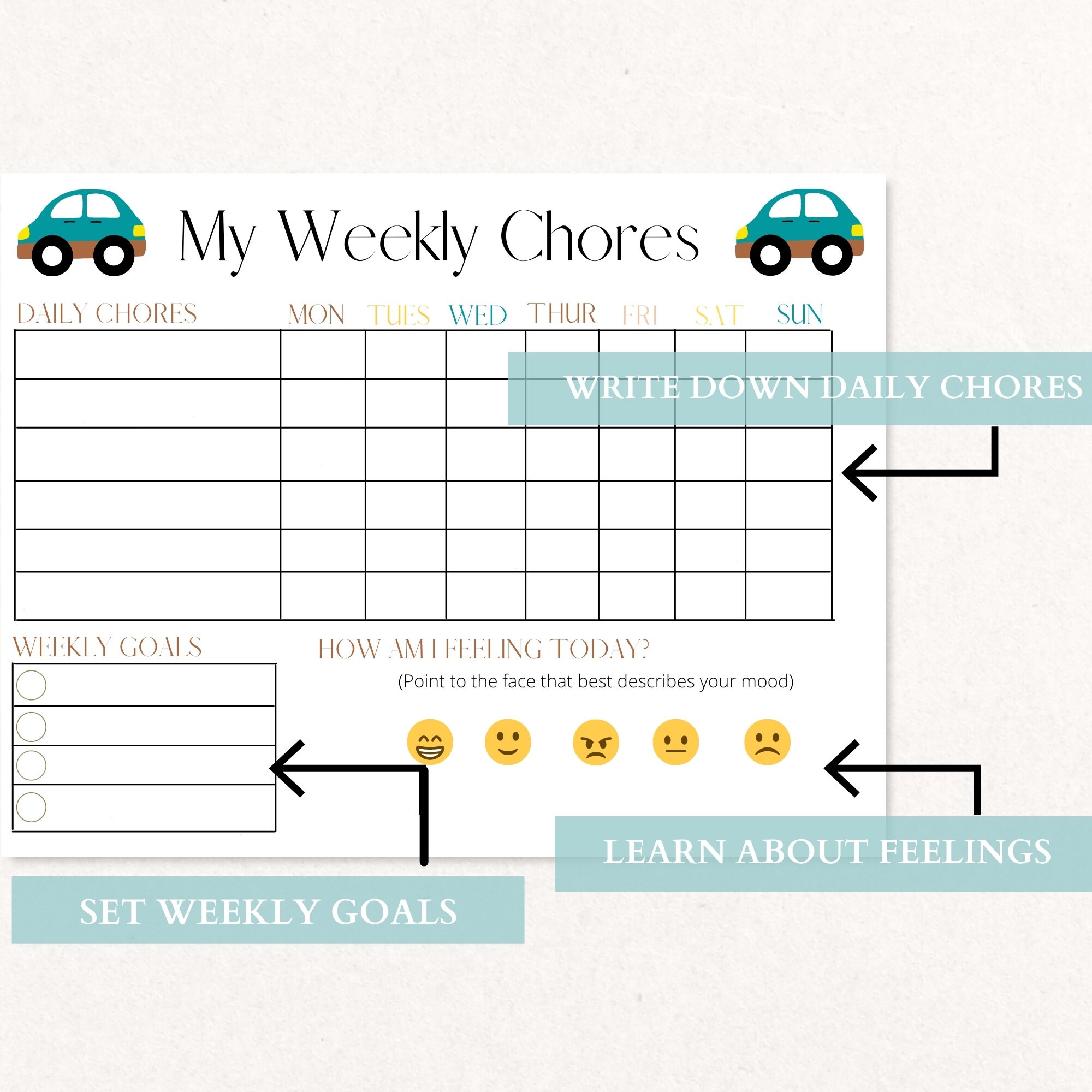 Weekly Child Chore Chart Kids Responsibilty Chart Daily - Etsy