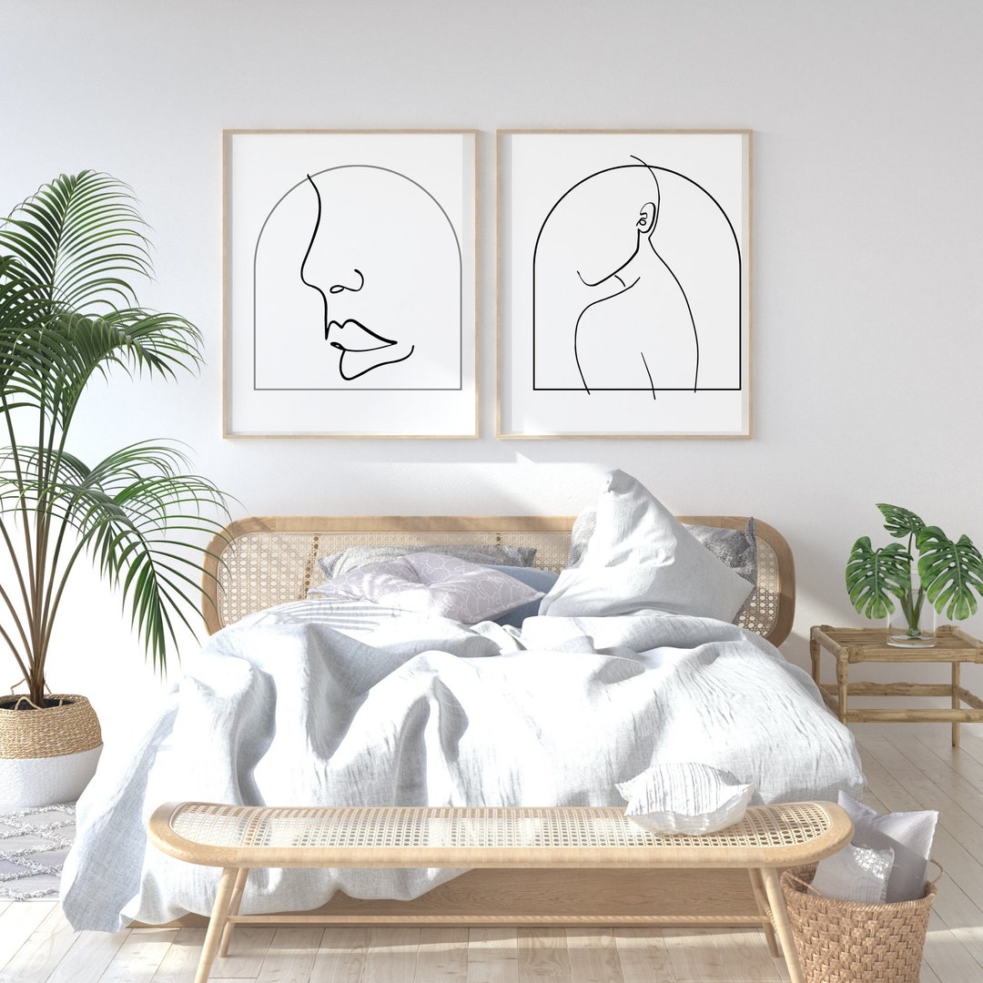 Simplistic Face Prints Set of 2 Minimalistic Wall Art Boho - Etsy