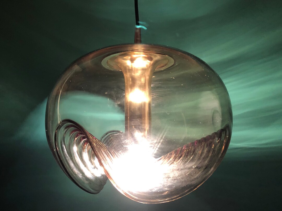 Peil & Putzler Suspension Lamp "futura", Vintage Ceiling Lamp, Smoked Glass, Wave Design Glass ...