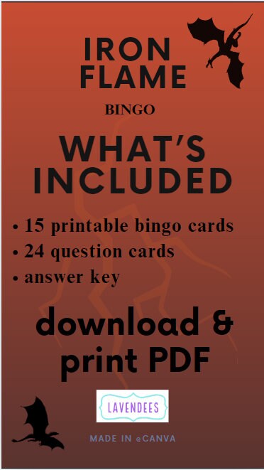 Book Club Bingo Iron Flame by Rebecca Yarros Bingo Game Gift for Book ...