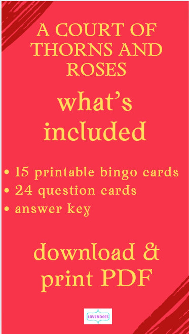 Book Club Bingo A Court of Thorns and Roses by Sarah J. Maas Bingo Game ...