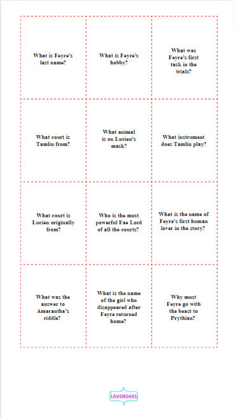 Book Club Bingo A Court of Thorns and Roses by Sarah J. Maas Bingo Game ...